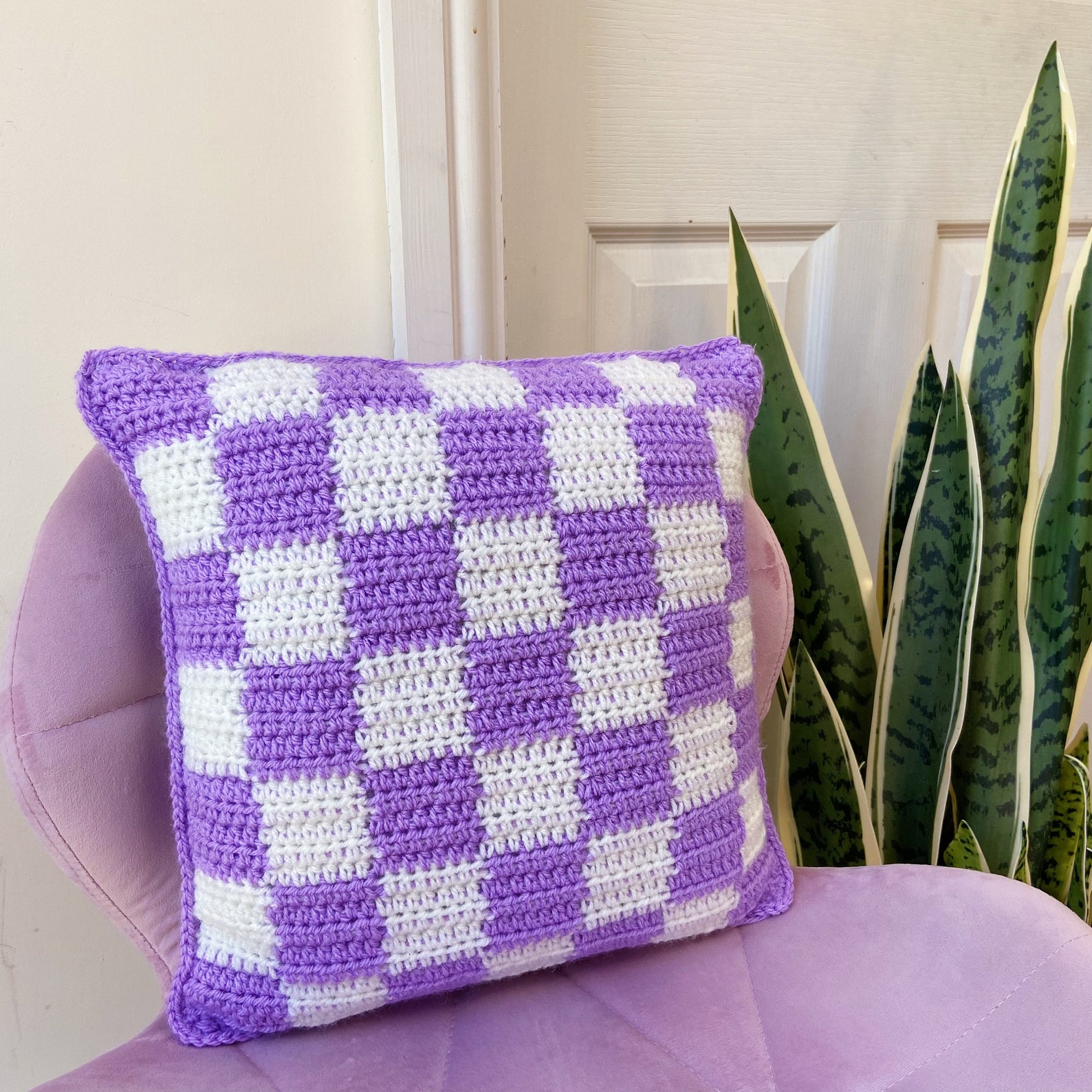 Checkered Cushion Crochet Cushion - Etsy
