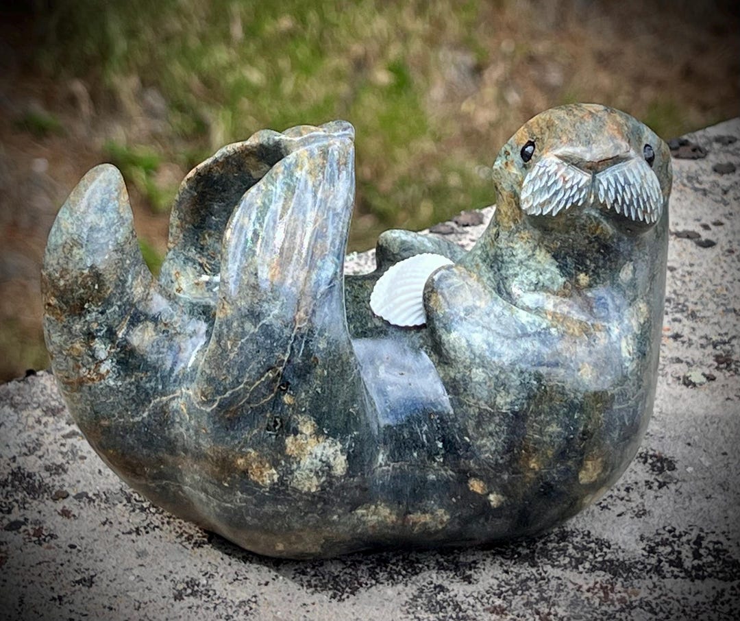 Otter With Shell Sculpture 6" Soapstone, Signed Original by Wendy Hook ...
