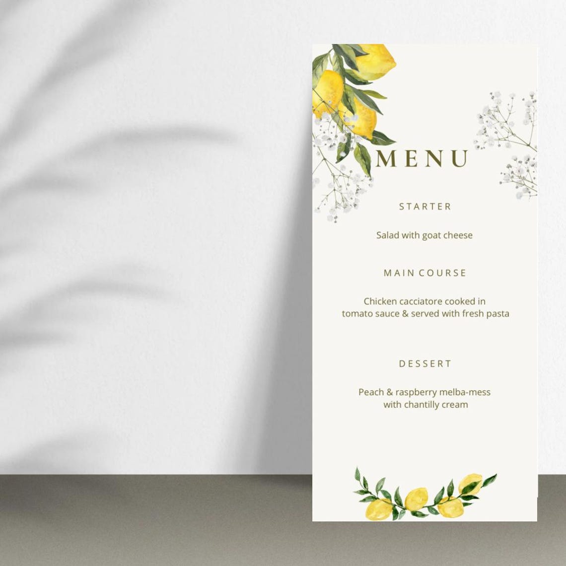 Lemon Floral Wedding Menu Template | Elegant Printable (canva Digital ...