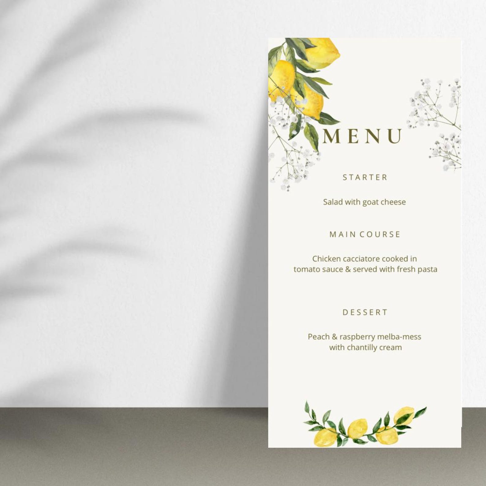 Lemon Floral Wedding Menu Template | Elegant Printable (canva Digital ...