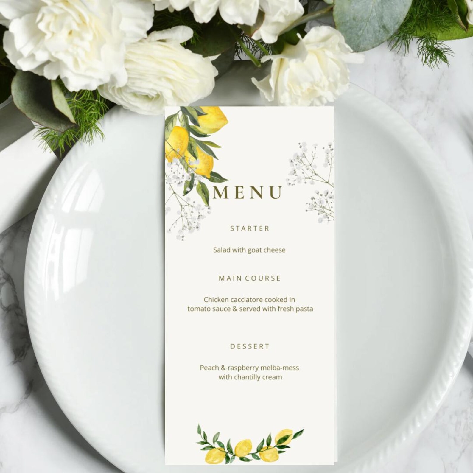 Lemon Floral Wedding Menu Template | Elegant Printable (canva Digital ...