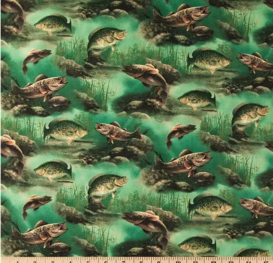 Fish Fabric Bass Fabric Trout Fabric Fisherman Fabric Yardage 44 Wide ...
