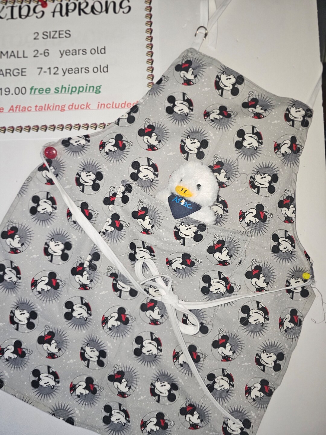 Mickey Mouse Kids Unlined Apron in Two Sizes. Free Aflac Kids Duck. - Etsy