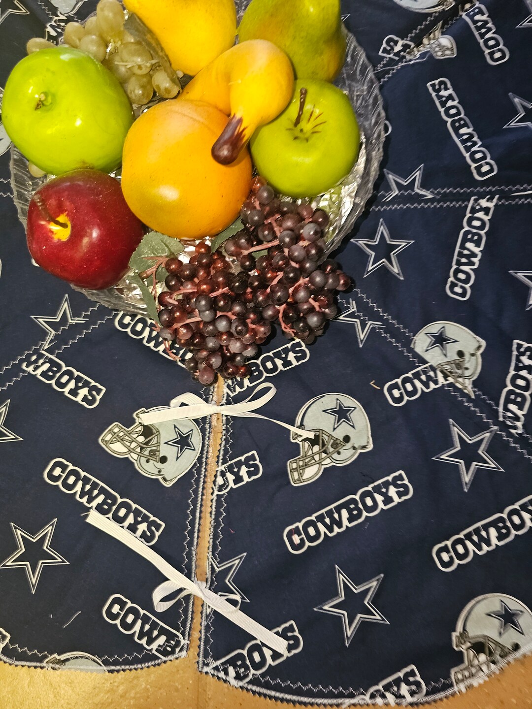 Dallas Cowboys Table Topper or Tree Skirt. Handmade, Quilted, Ribbon ...