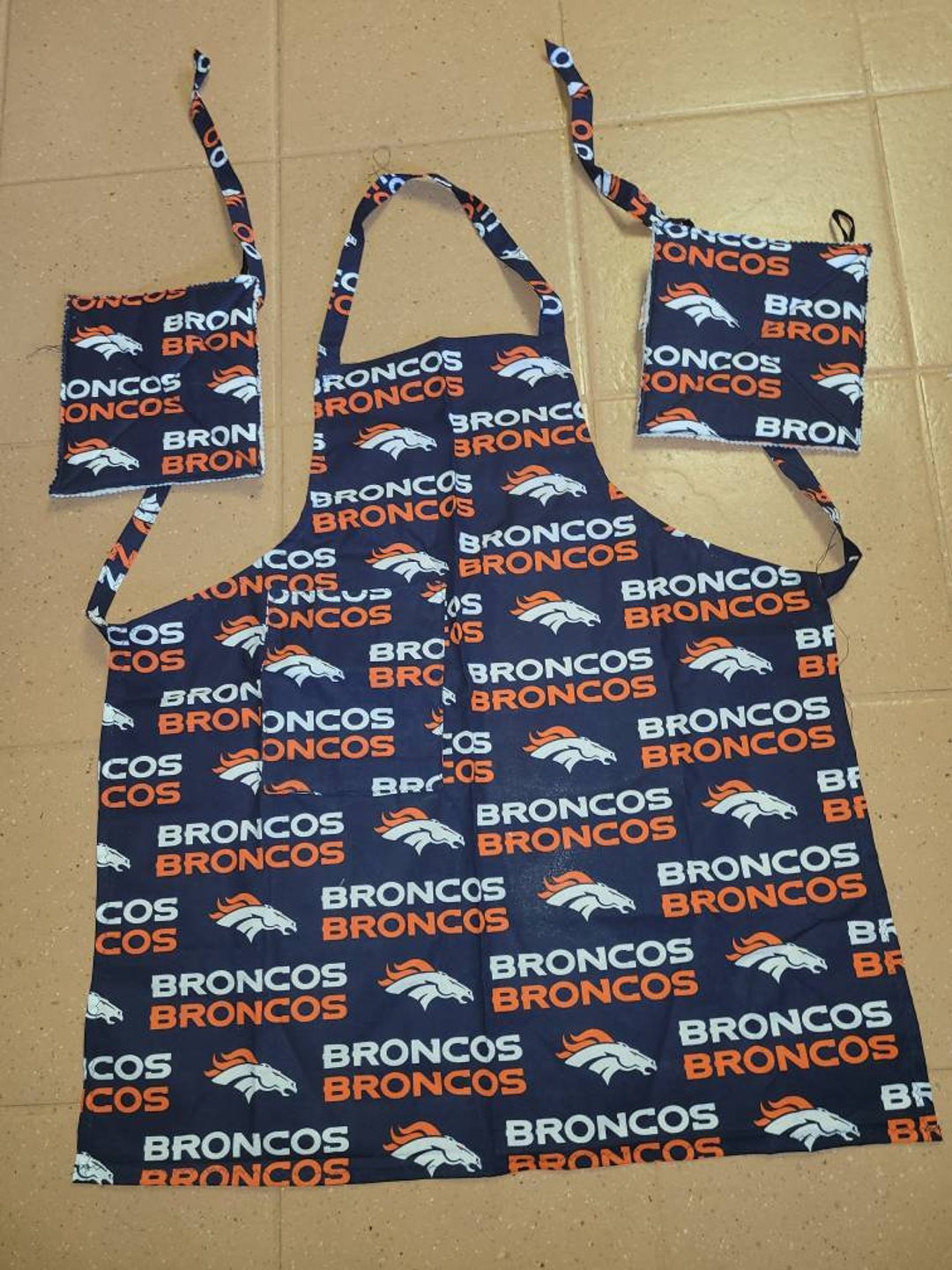 Broncos Apron, Licensed Fabric, Pocket Both Sides, Xlong Ties for Any ...
