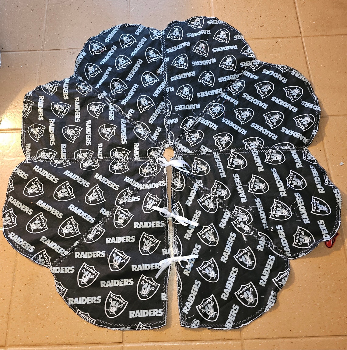 Las Vegas Raiders Table Cloth, Topper, Tree Skirt. Handmade, Quilted ...
