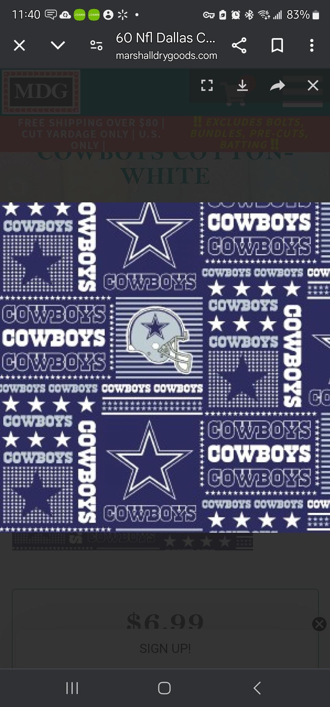 Dallas Cowboys Fabric Yardage 60" Wide. Sold by the Yard. Multiple ...