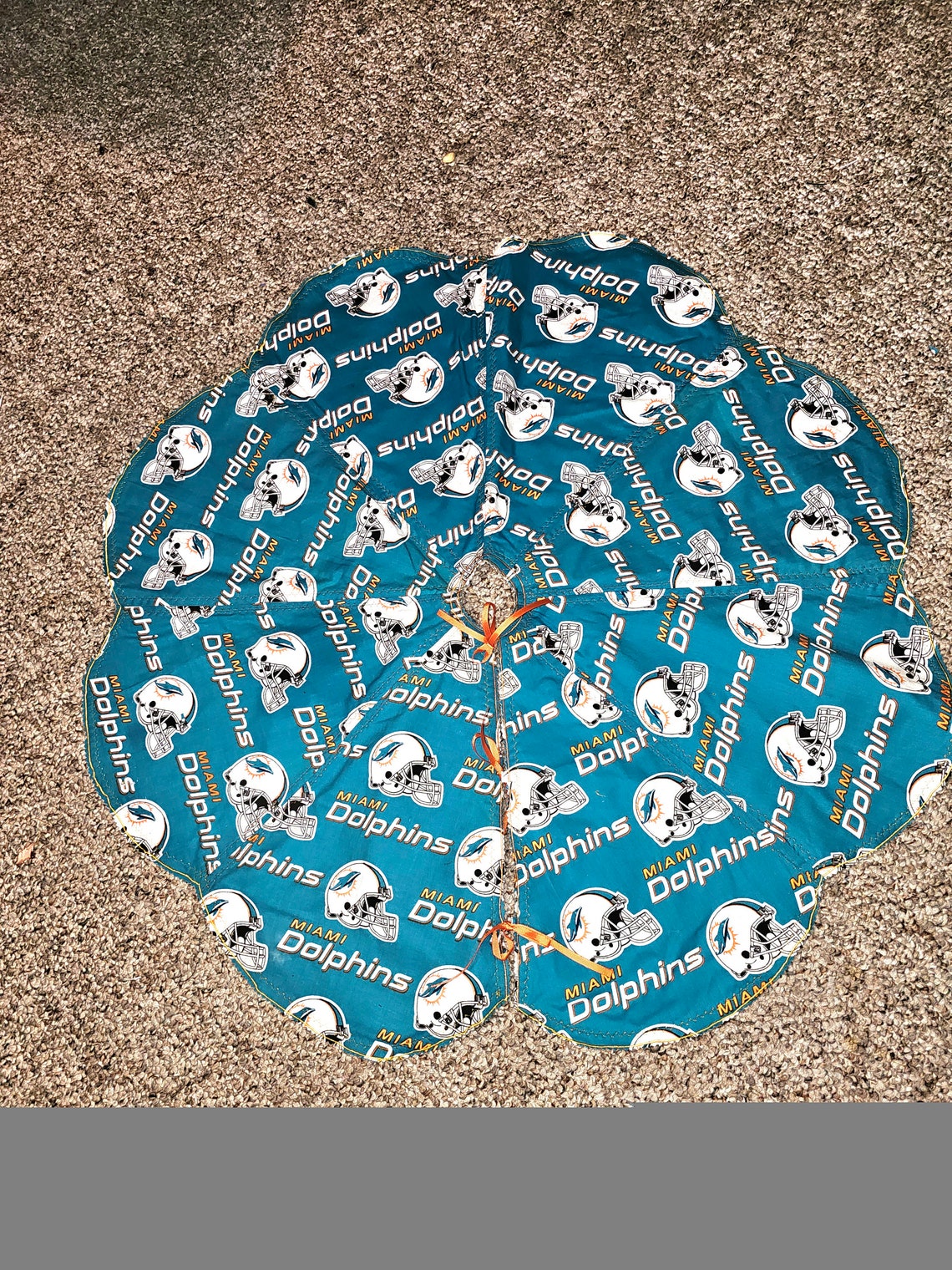 Miami Dolphins Table Topper or Tree Skirt. Handmade, Quilted, Ribbon ...
