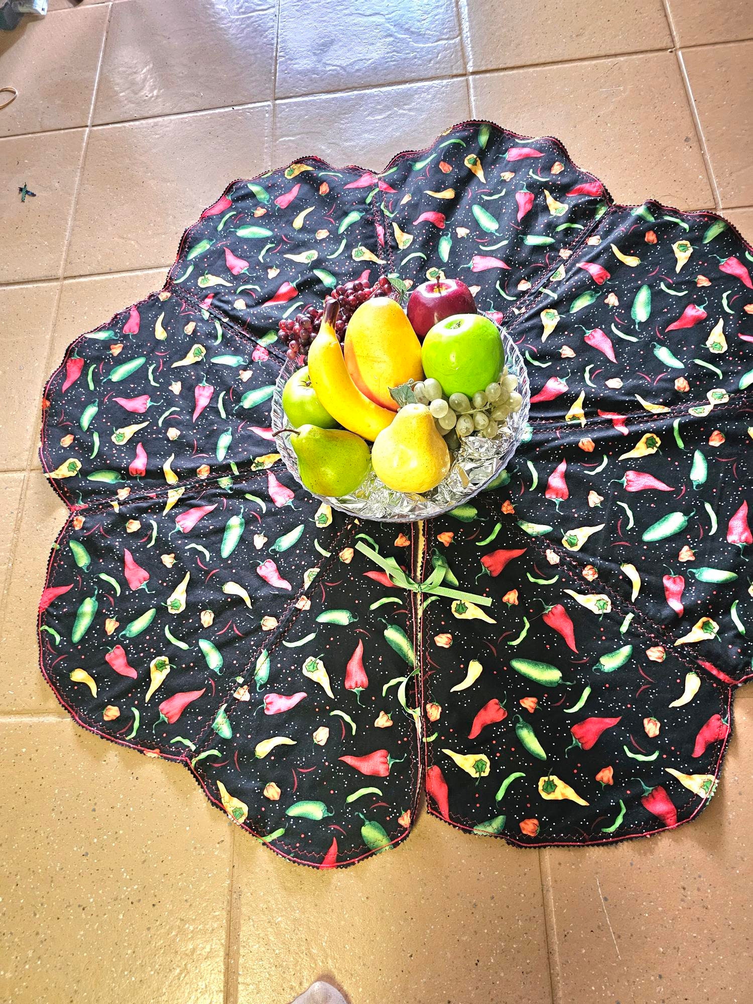 Chilis, Chiles Table Topper and or Tree Skirt. Quilted, Ribbon Closure ...