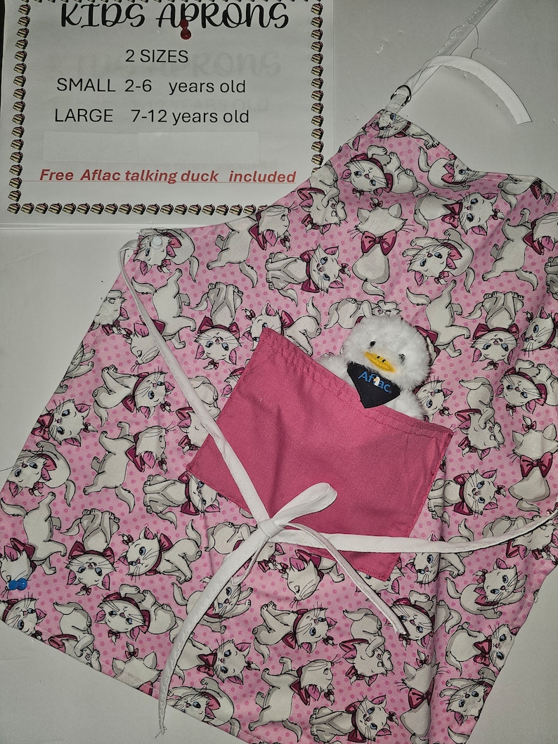 Marie the Cat Kids Apron in Two Sizes. Free Aflac Kids Duck. Firmly. - Etsy