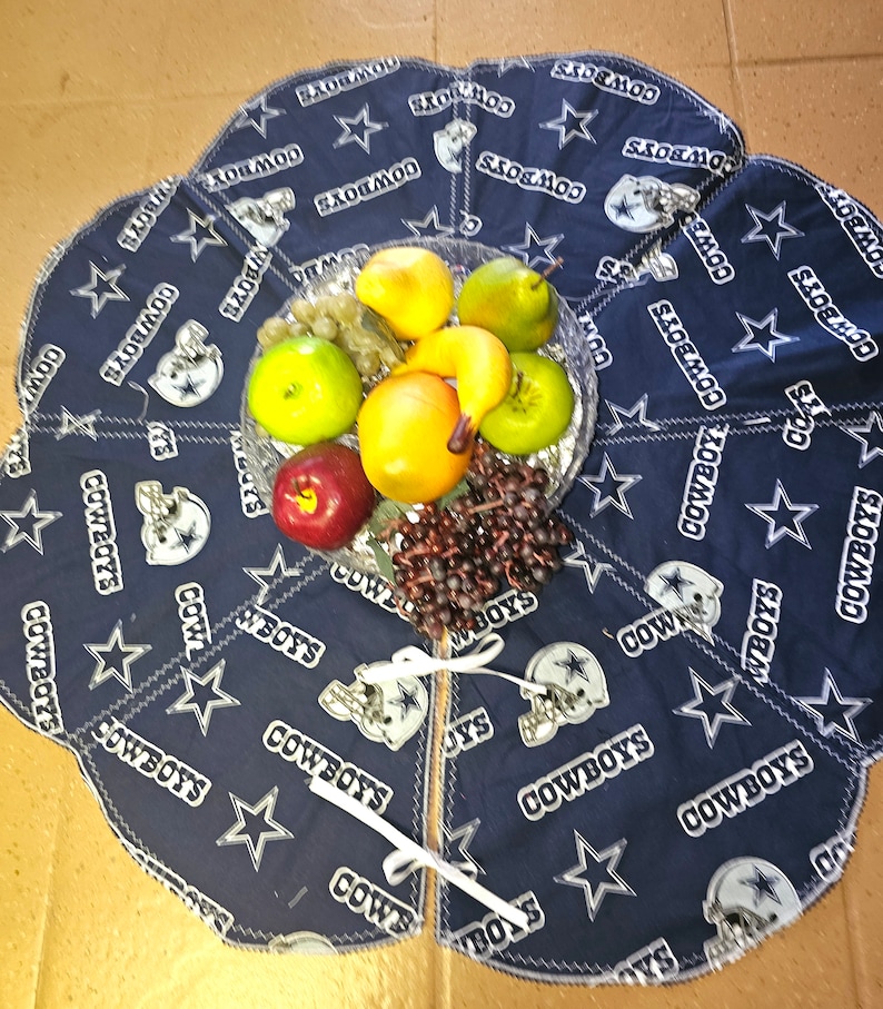 Dallas Cowboys Table Topper or Tree Skirt. Handmade, Quilted, Ribbon ...