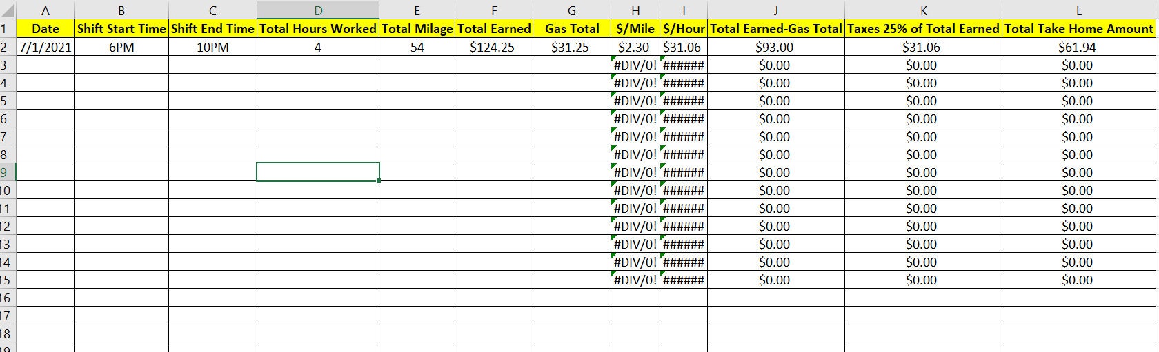 GigWorker Simple Excel Sheet | Etsy