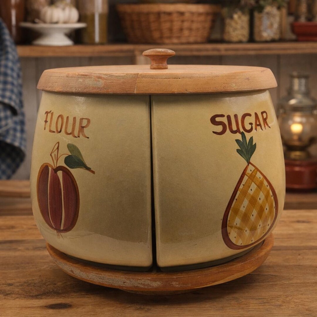 Vintage Esmond Rotating Canister Set | Farmhouse Kitchen Crock - Etsy