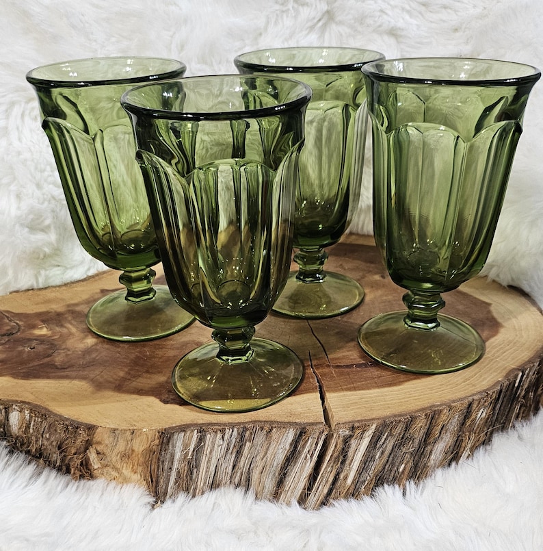 Vintage Imperial Glass Verde Goblets - Mid-century Green Glassware, Set ...