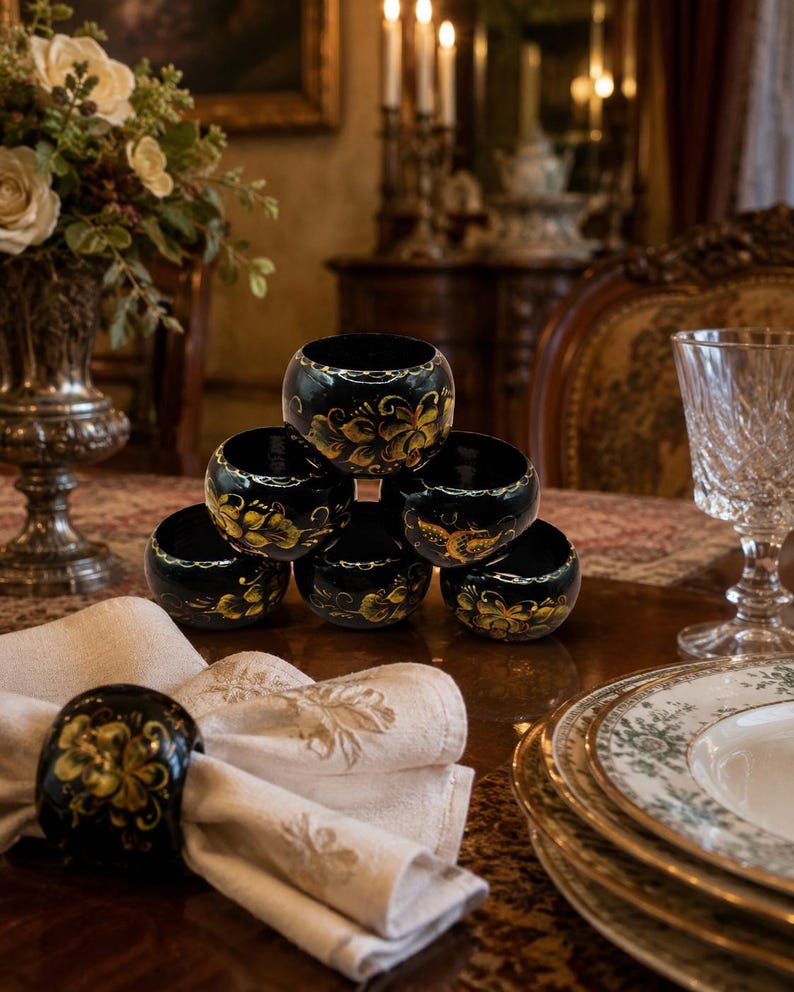 Vintage Russian Folk Art Style Napkin Rings Set of 6 - Etsy
