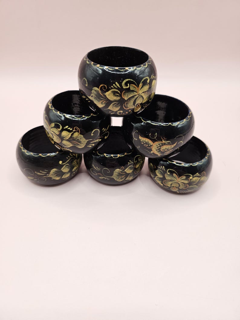 Vintage Russian Folk Art Style Napkin Rings Set of 6 - Etsy