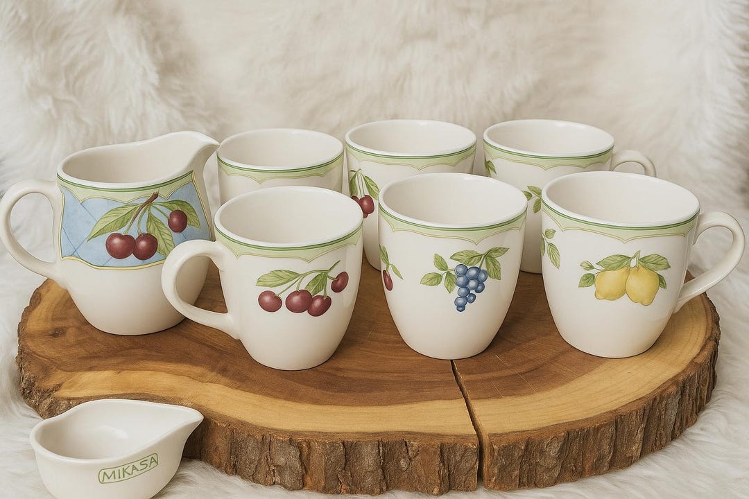Mikasa Optima Fruit Collection – 6 Mug and Creamer Set – Cherries ...