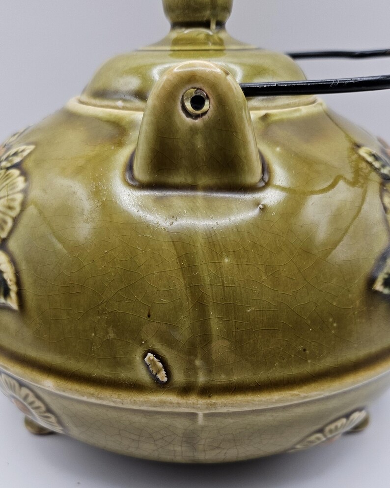 Vintage Japanese Teapot Olive Green Crackle Glaze Fruit Relief Cottage ...