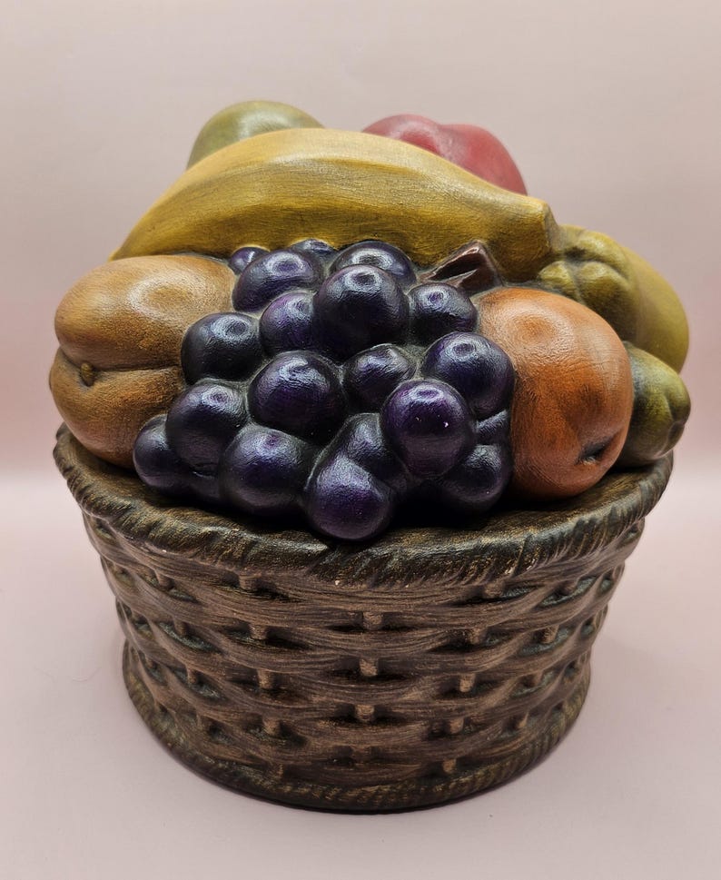 Vintage 1973 Hand-painted Ceramic Fruit Basket Sculpture, Folk Art ...