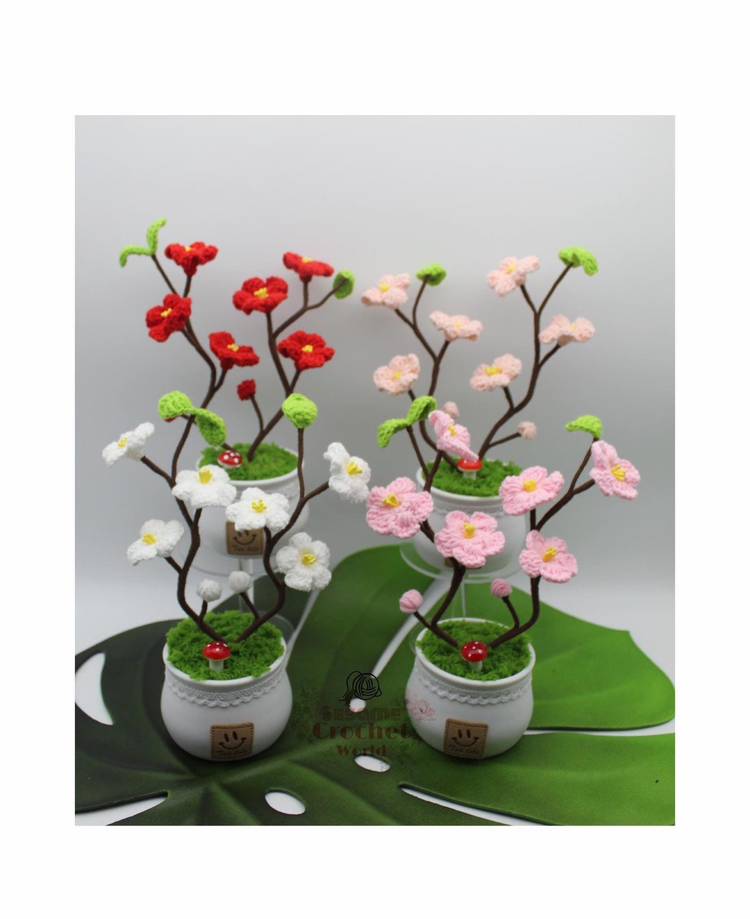 Crochet Big Cherry Blossom Flower Pot. Cute Decoration Cherry Blossom ...
