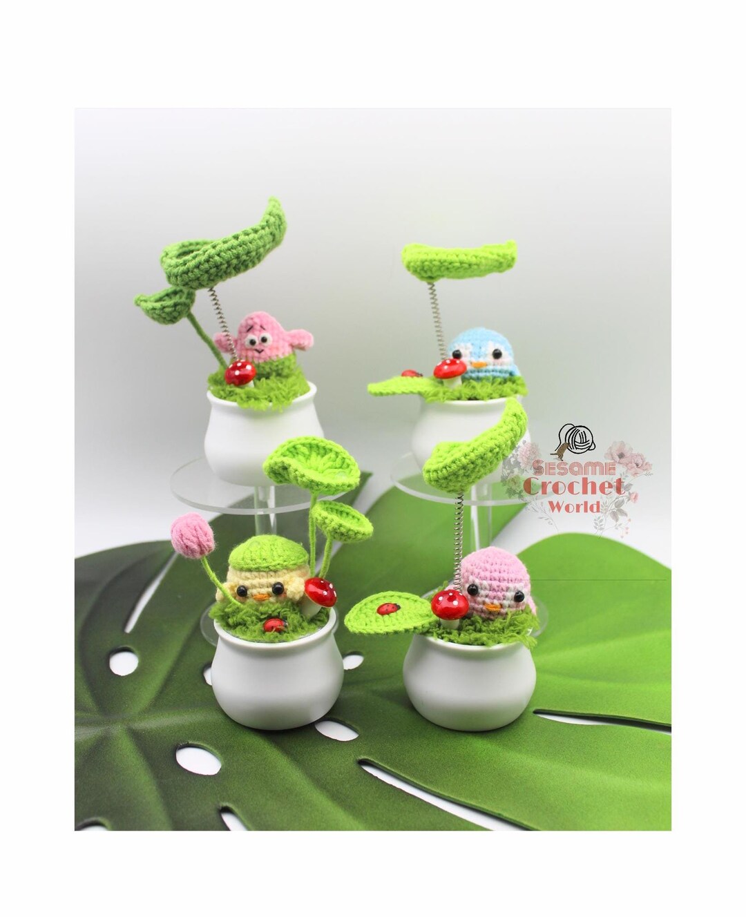 Cute Crochet Wiggly Leaf Animal Flower Pot. Flower Pot Decoration for ...