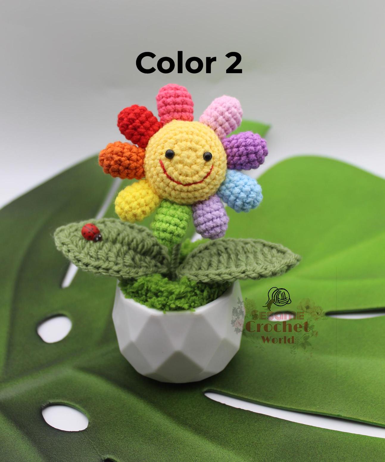 Cute Crochet Rainbow Big Smiley Flower Pot. Decoration for Desks. Gift ...