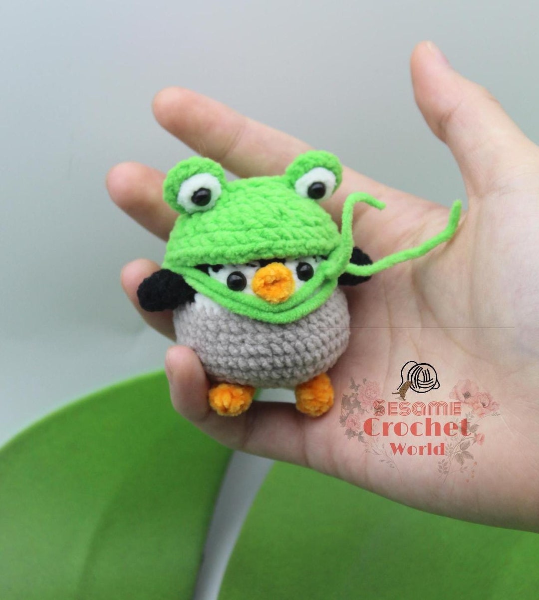 Crochet Cute Animal Penguin With Frog Hat Keychain. Handmade Gift for ...