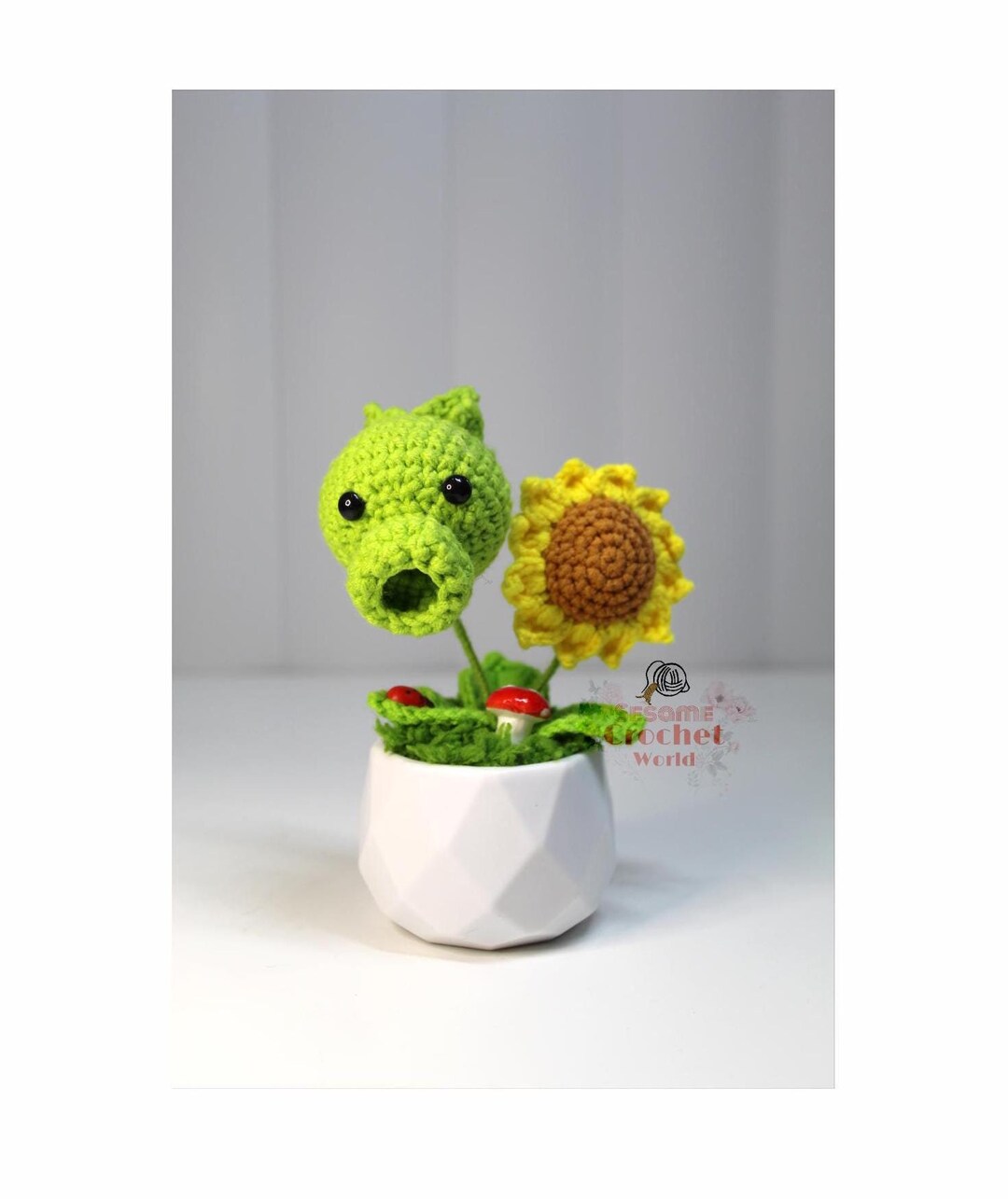 Crochet Plant VS Zombie Pea Shooter With Sunflower Pot. Green ...