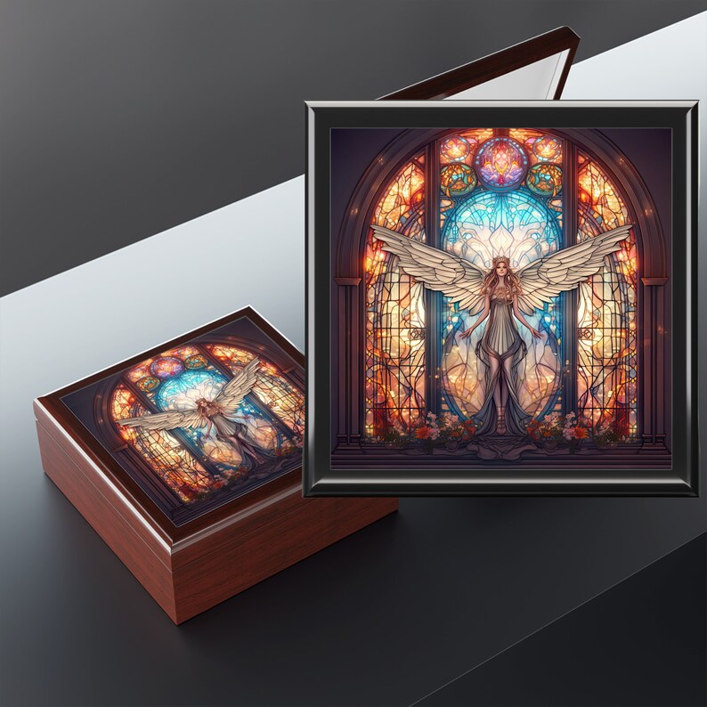 Stained Glass Angel Keepsake Box, Angel Window Jewelry Box, Deluxe Ring ...
