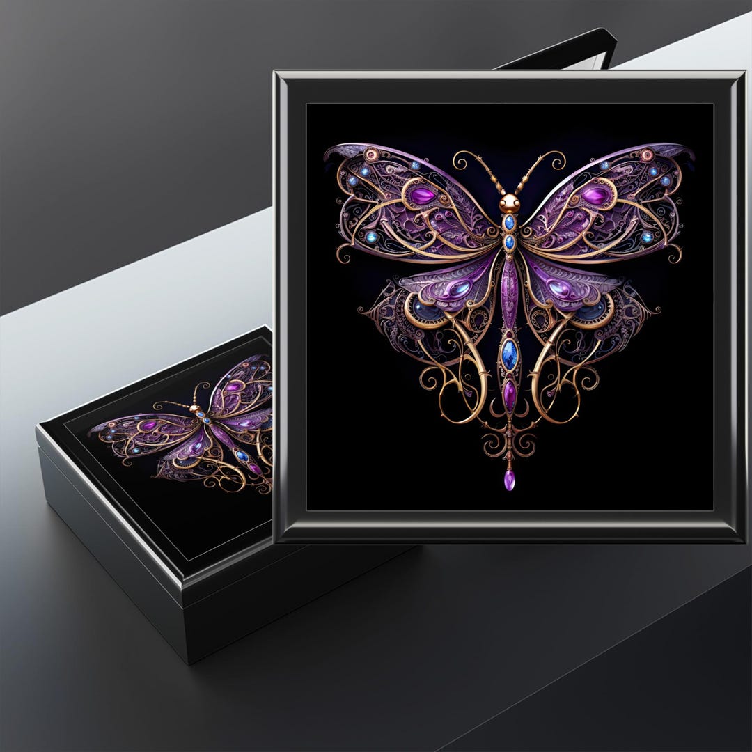Artisan Butterfly Jewelry Box, Butterfly Keepsake Box, Purple Bejeweled ...