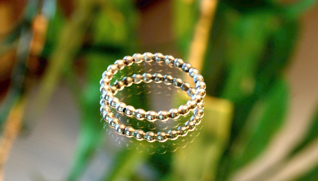 Solid Sterling Silver Beaded Ring, Thin .925 Silver Stacker Ring ...