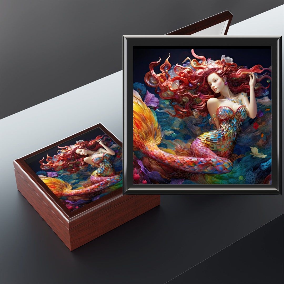 Mermaid Jewelry Box Artisan Colorful Siren Keepsake Box Gift - Etsy
