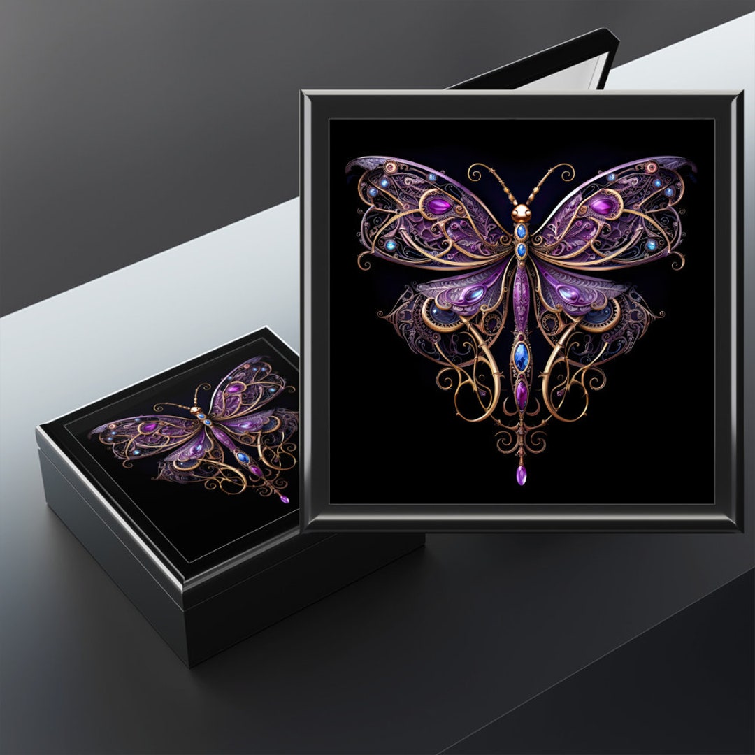 Artisan Butterfly Jewelry Box, Butterfly Keepsake Box, Purple Bejeweled ...