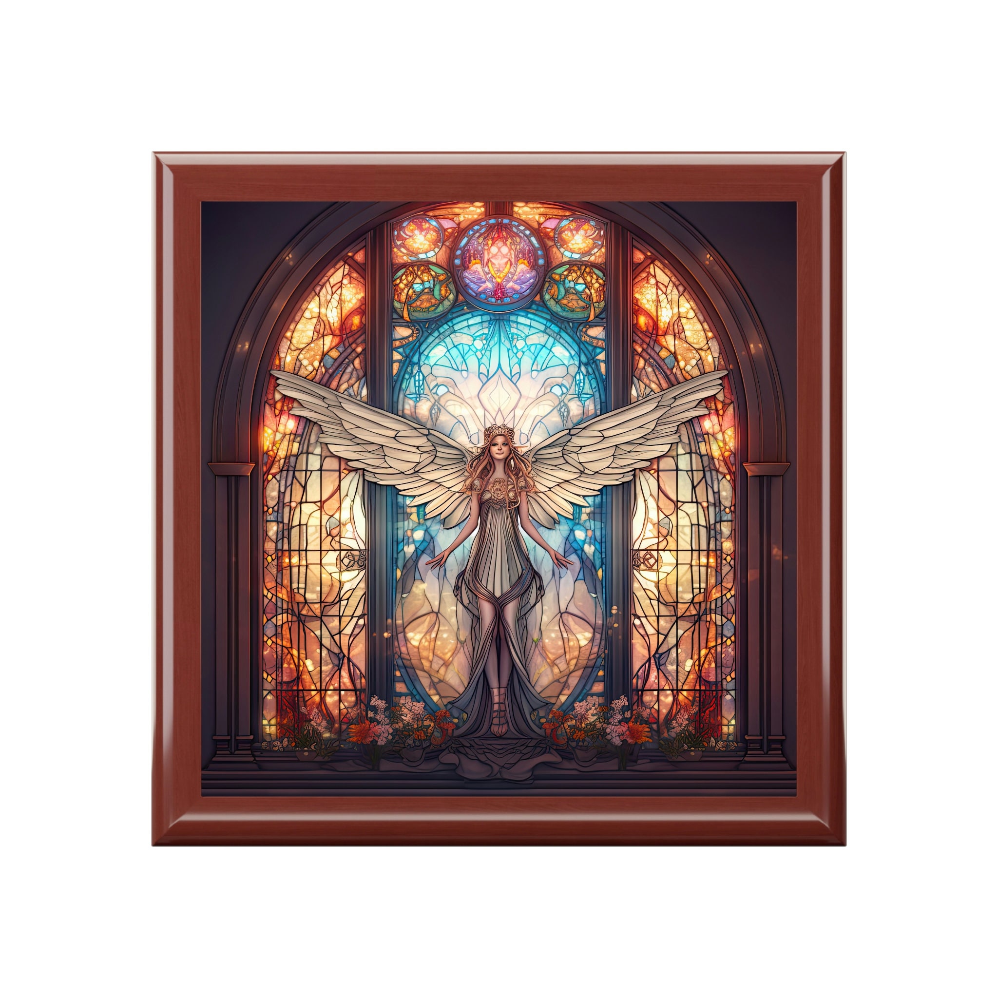 Stained Glass Angel Keepsake Box, Angel Window Jewelry Box, Deluxe Ring ...