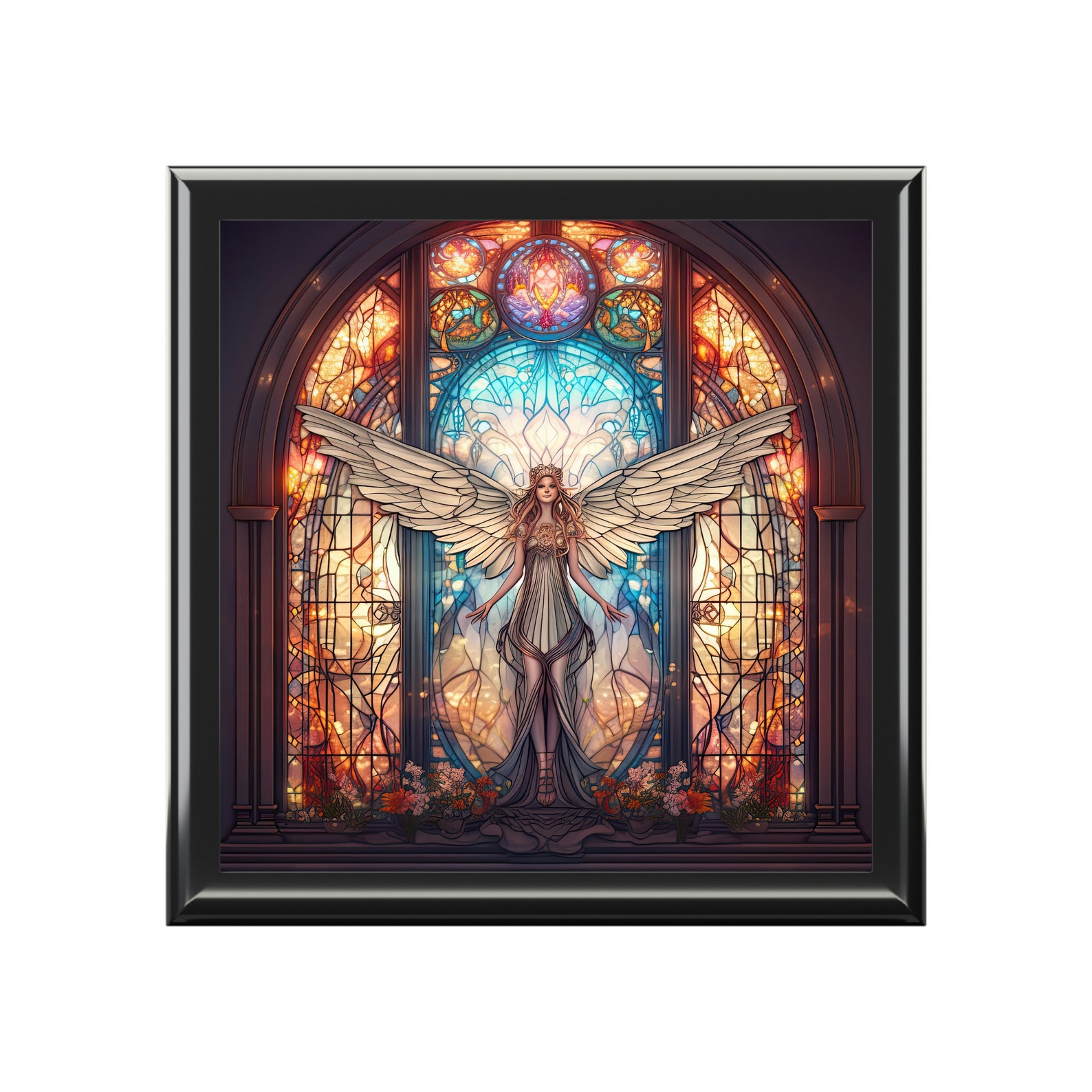 Stained Glass Angel Keepsake Box, Angel Window Jewelry Box, Deluxe Ring ...