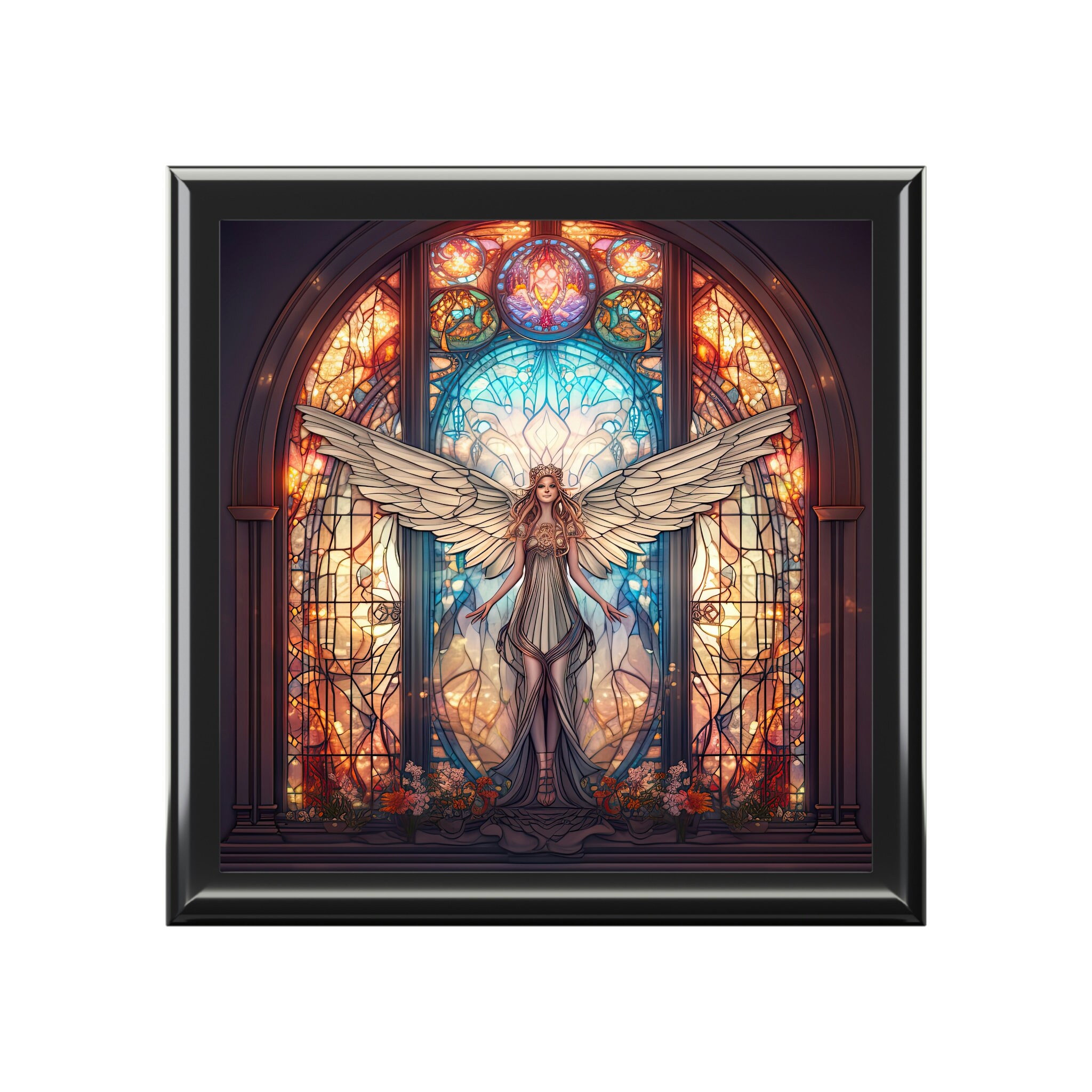 Stained Glass Angel Keepsake Box, Angel Window Jewelry Box, Deluxe Ring ...