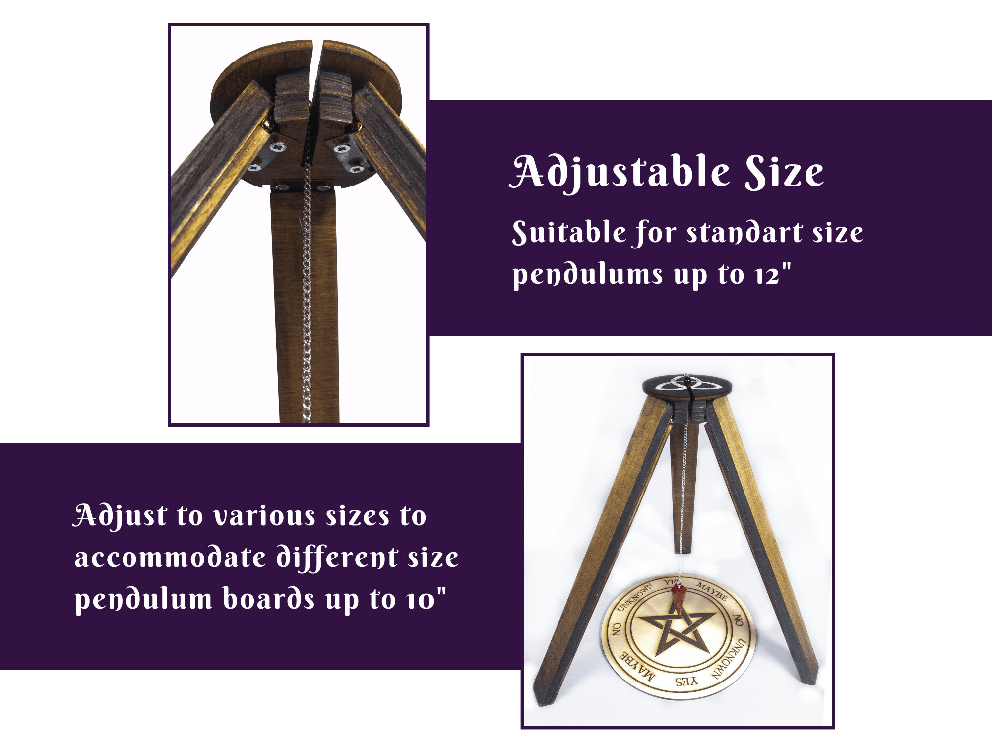 Trinqueta Tripod Wooden Pendulum Stand, Dowsing Pendulum Holder for 10 ...