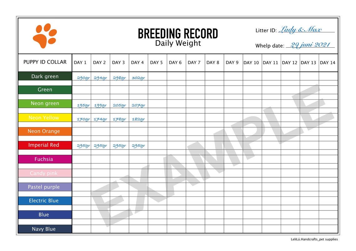 Puppy Breeding Charts in PDF / Record Keeping Charts for - Etsy