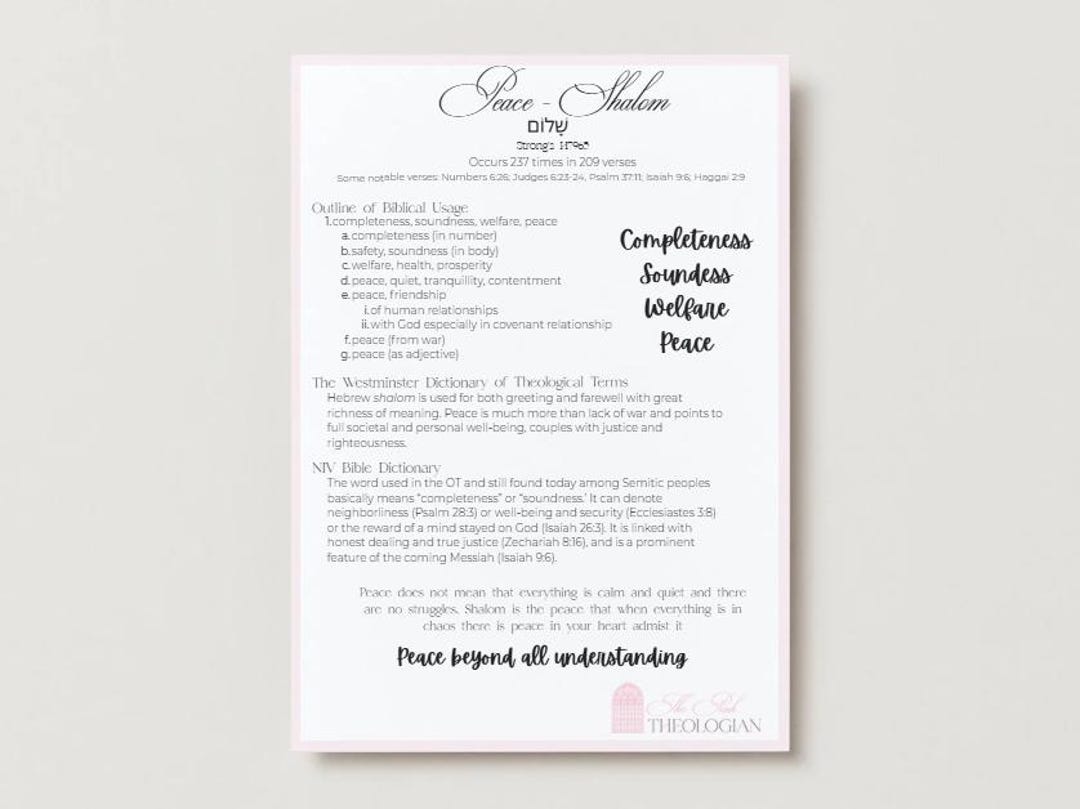 Peace (shalom) Bible Study Tip-in | Hebrew Word Study | Printable Bible ...