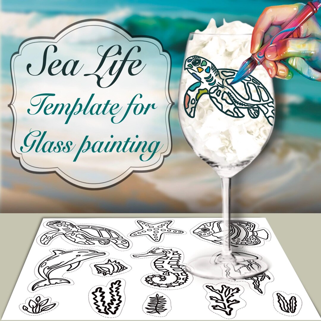 Sea Life Printable Template Download for DIY Wine Glass Painting - Etsy