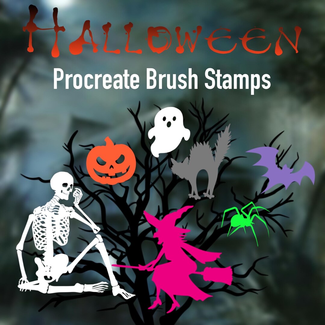 Halloween Procreate Brush Set of 8 - Ghost, Bat, Pumpkin, Spider, Witch ...