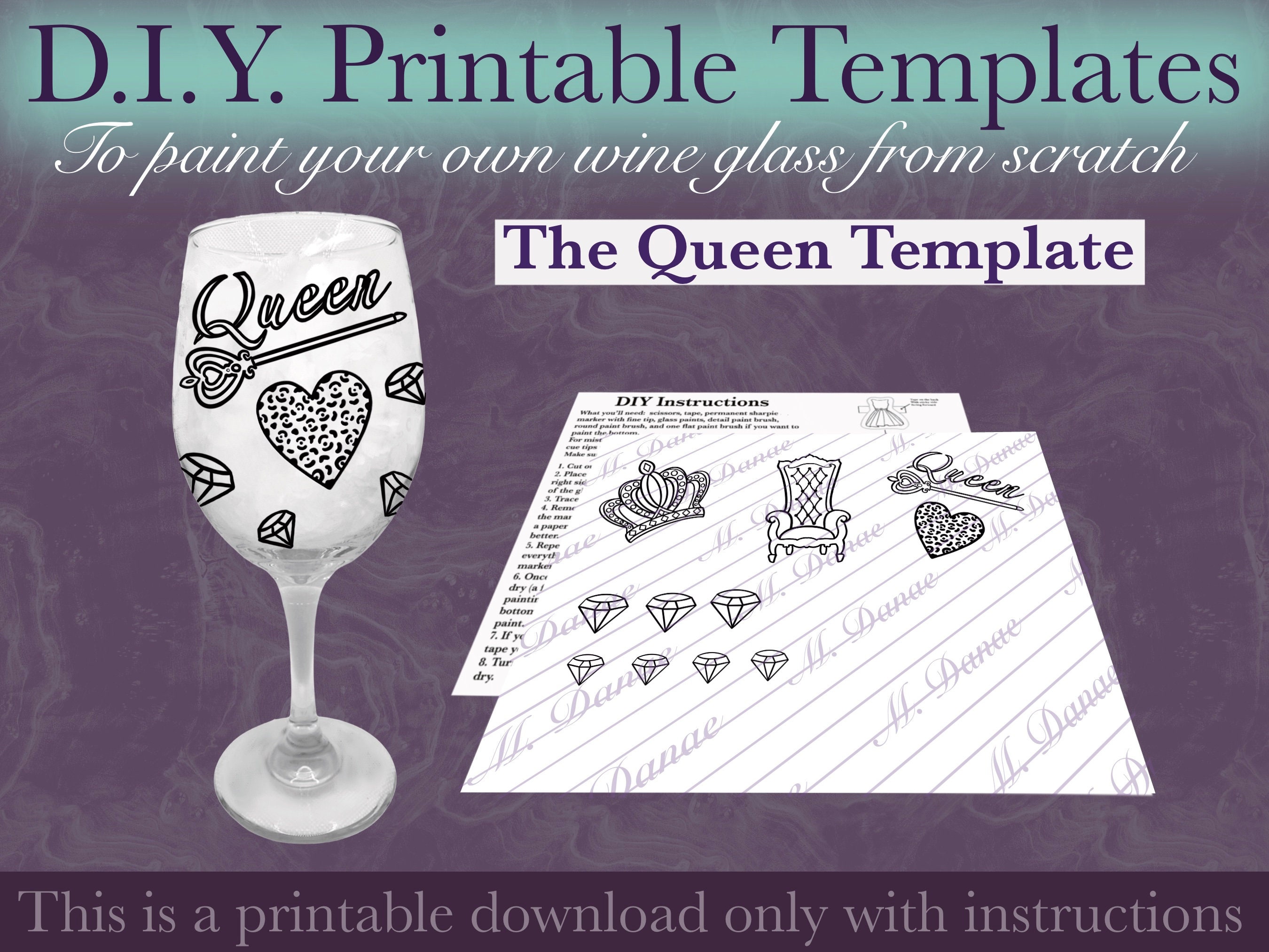 The Queen Printable Template Download for DIY Wine Glass Painting - Etsy