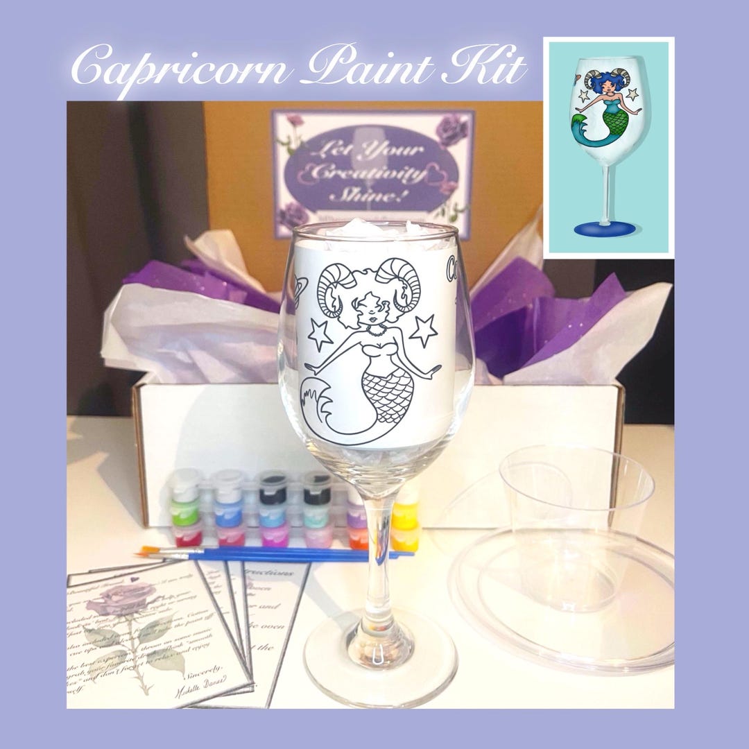 DIY Capricorn Wine Glass Painting Kit / Paint Party / Paint and Sip - Etsy