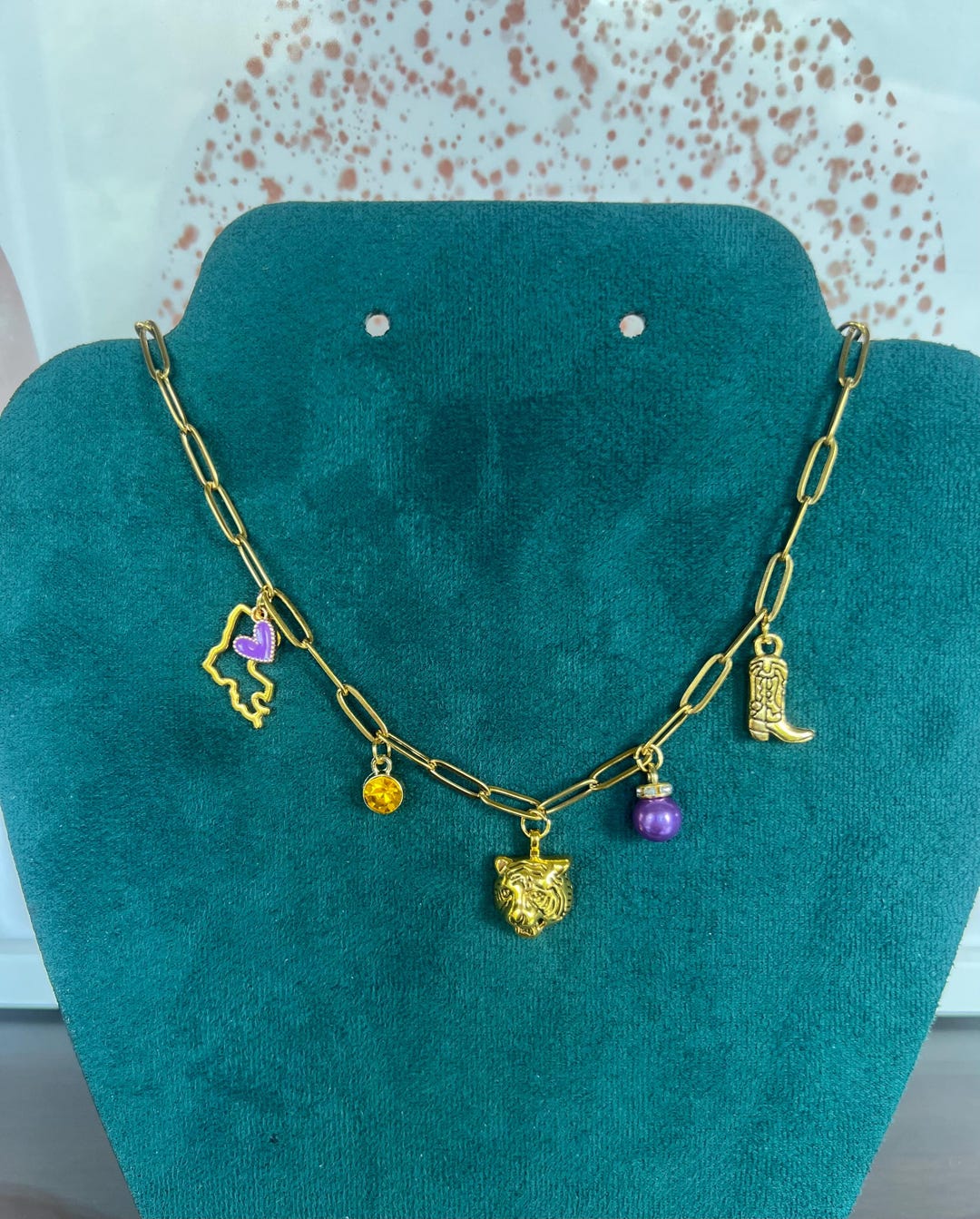 LSU Charm Necklace 14k Gold Plated *customizable - Etsy