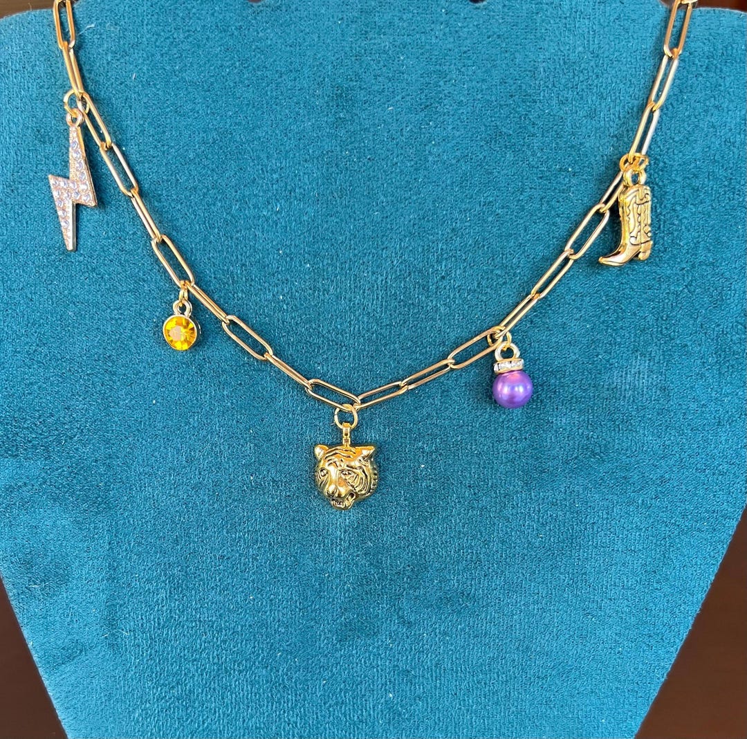 LSU Charm Necklace 14k Gold Plated *customizable - Etsy