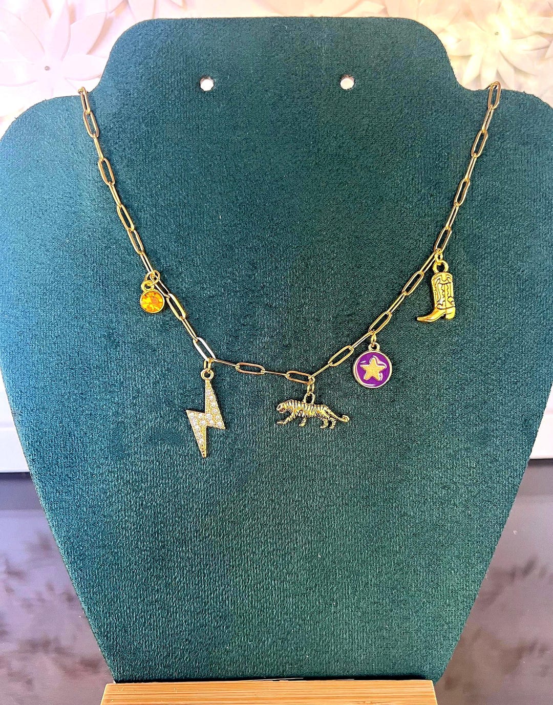 LSU Charm Necklace 14k Gold Plated *customizable - Etsy