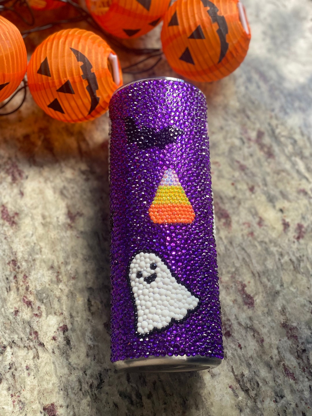 Cute Ghosties, Bats, and Candy Corn Bling Tumbler, Halloween Rhinestone ...