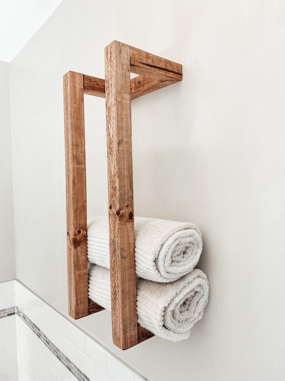Rustic Wood Towel Rack: Farmhouse Bathroom Wall Shelf - Etsy