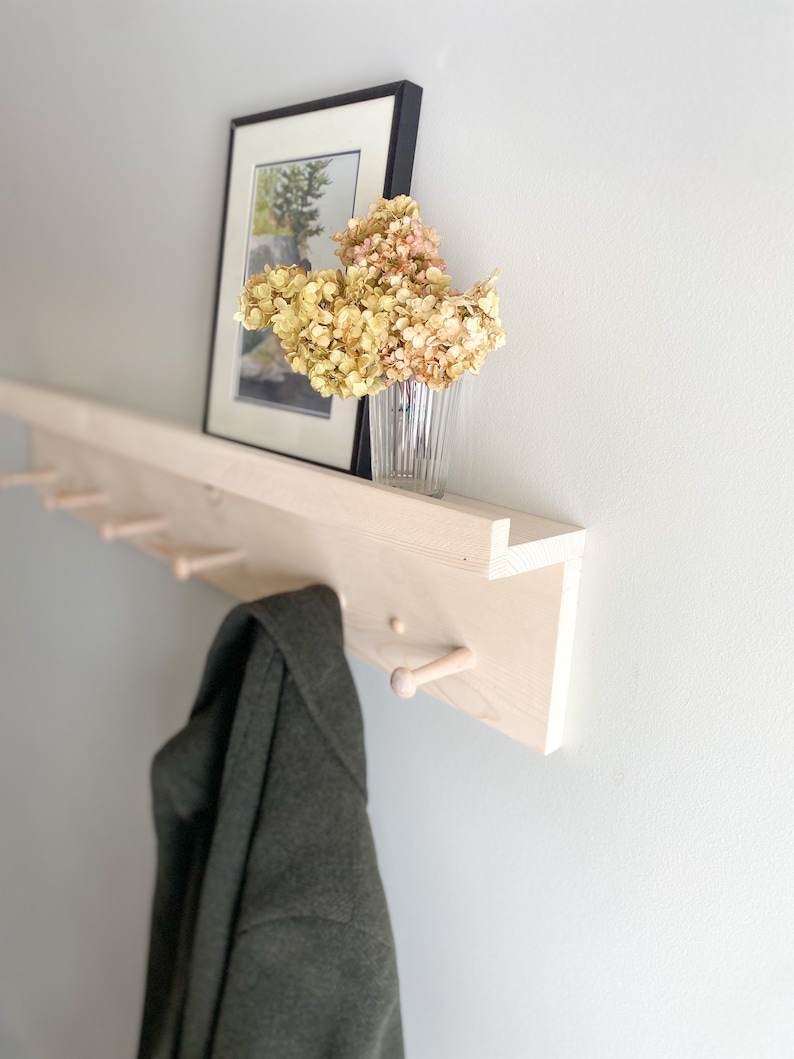 Floating Shelf With Hooks Wood Peg Rail Coat Rack Shaker - Etsy