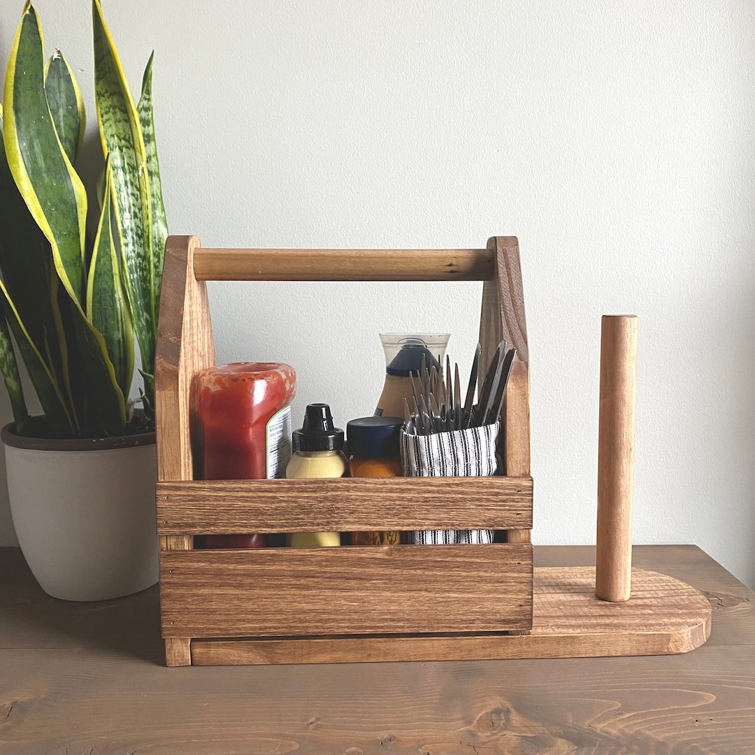Handcrafted Wooden Picnic Caddy: BBQ Condiment & Drink Carrier - Etsy